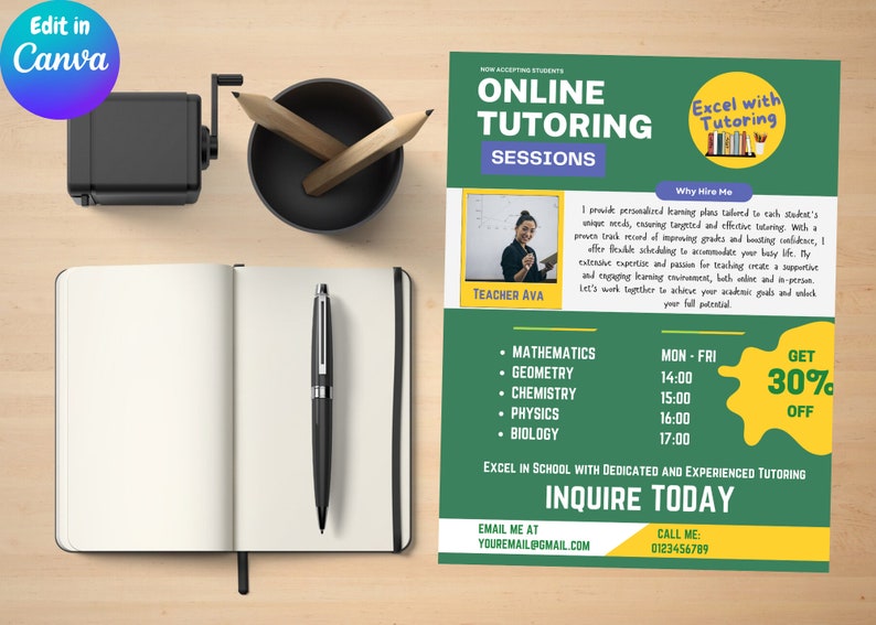 English, Math Tutor Flyer Designs | Online, Summer, Printable Kids ...