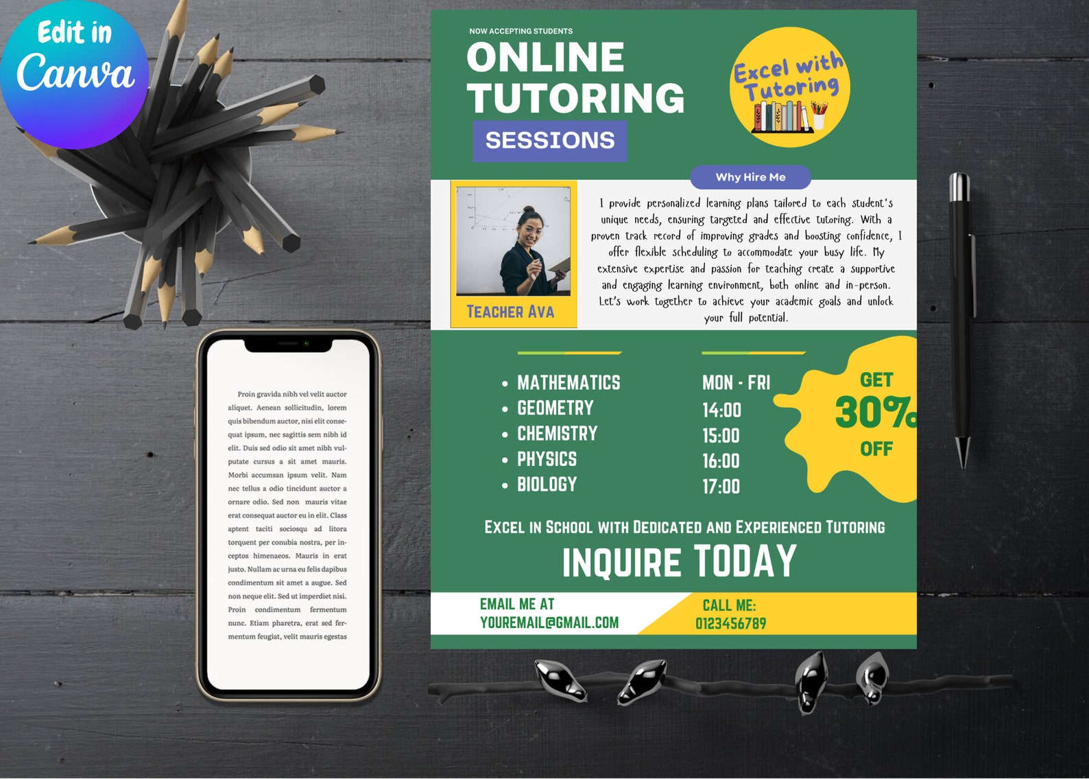 English, Math Tutor Flyer Designs | Online, Summer, Printable Kids ...