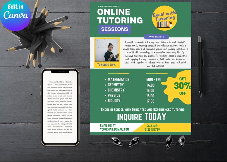 English, Math Tutor Flyer Designs | Online, Summer, Printable Kids ...