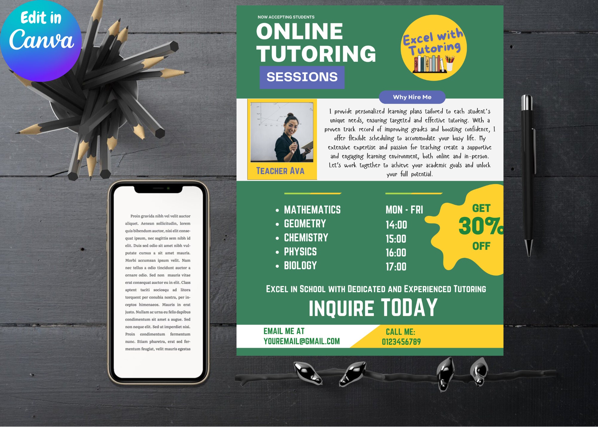 English, Math Tutor Flyer Designs | Online, Summer, Printable Kids ...