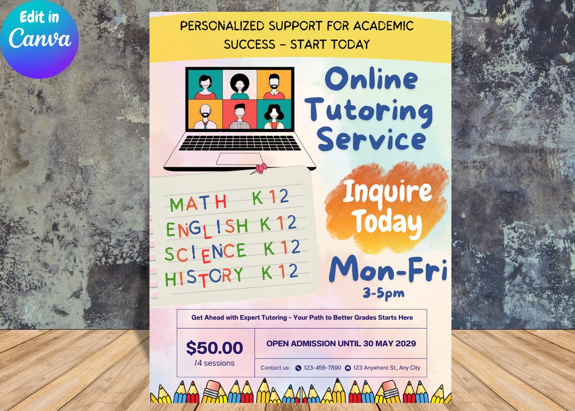 Editable Tutoring Flyer Template: Online, Math, English (PDF) - Etsy