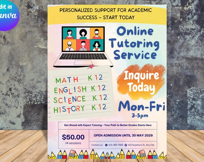 DIY Summer Tutoring Flyer Template, Canva Tutoring Flyer, Small ...