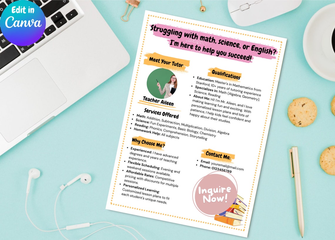 Editable Tutoring Flyer Template English, Math Tutor Designs Online ...