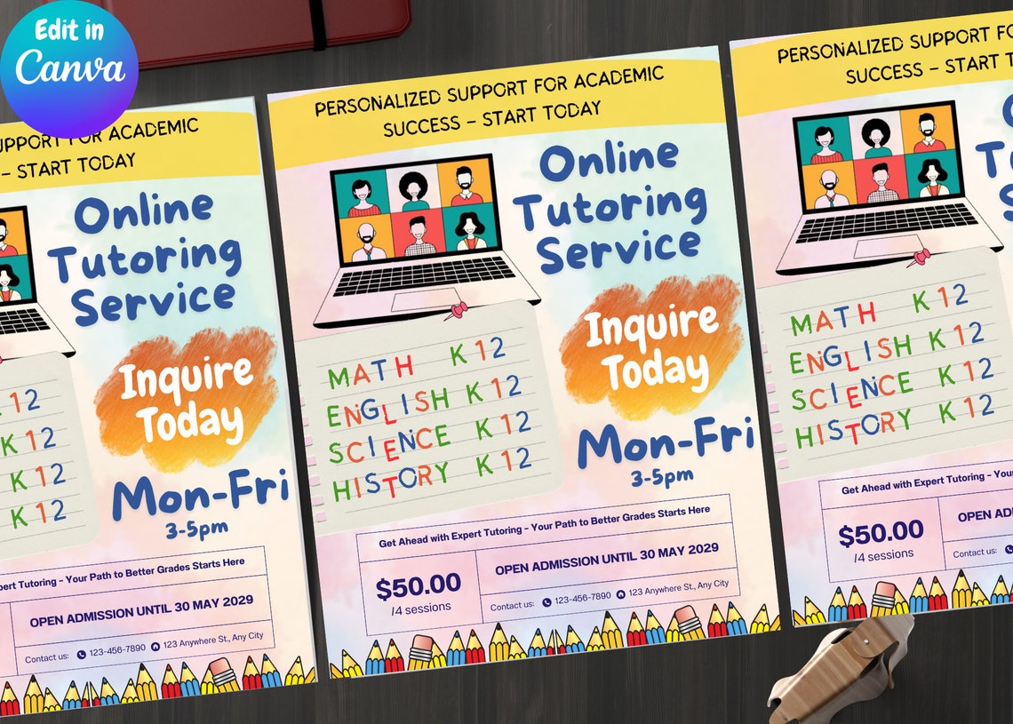 Editable Tutoring Flyer Template: Online, Math, English (PDF) - Etsy