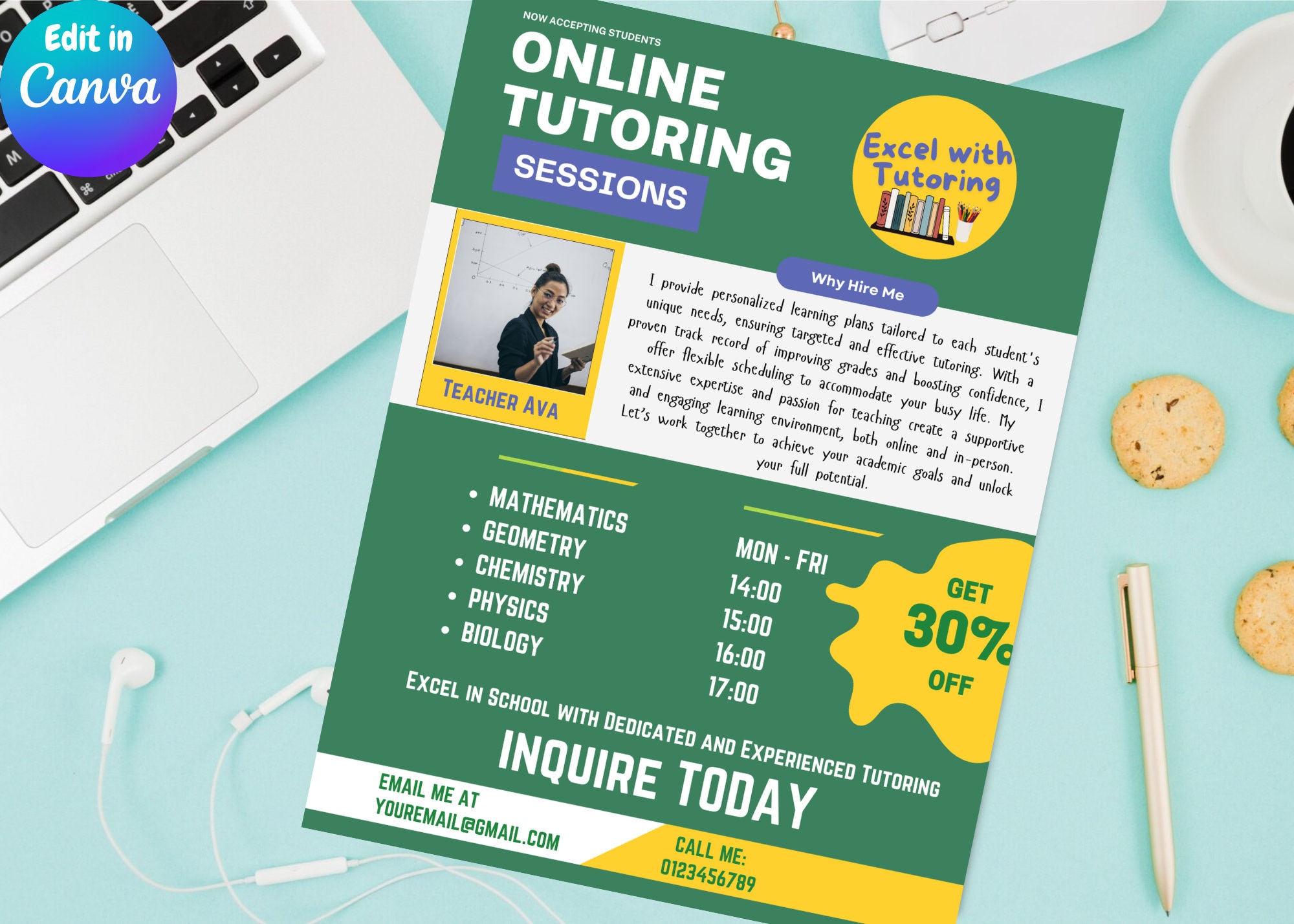 English, Math Tutor Flyer Designs | Online, Summer, Printable Kids ...