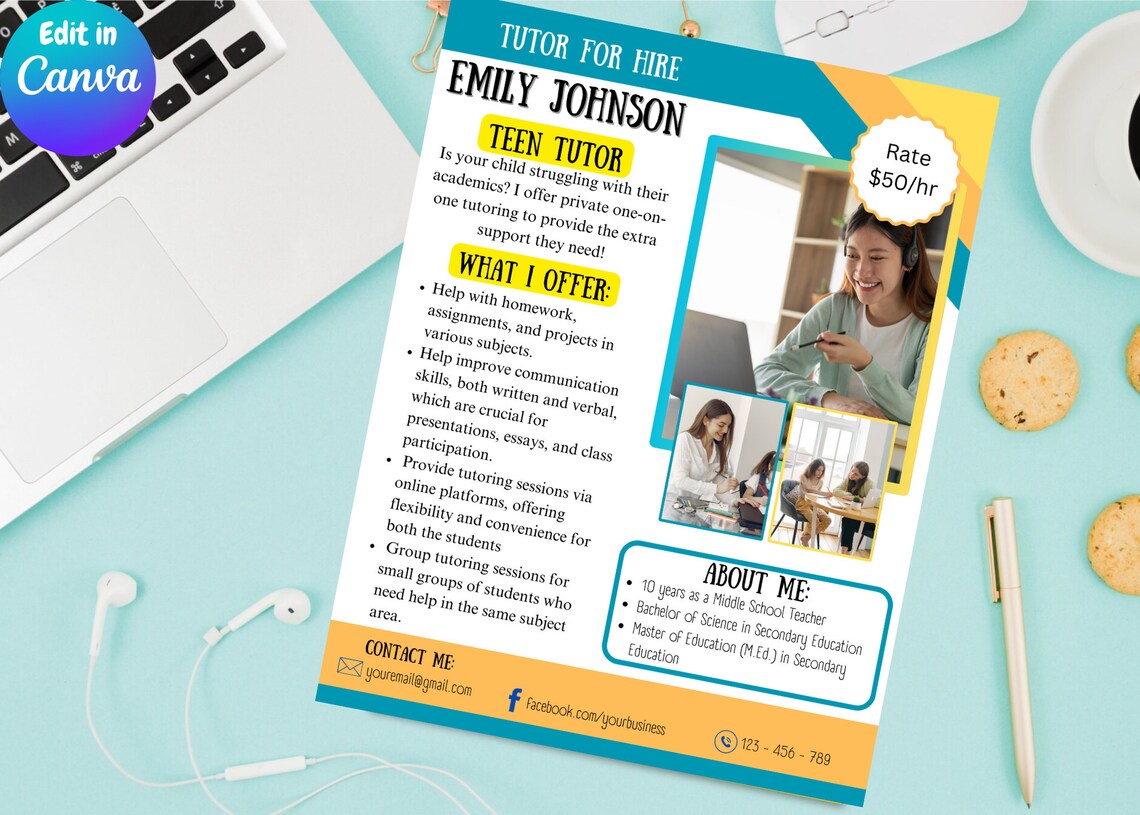 Printable Tutoring Flyer Template | English, Math Tutor Designs ...