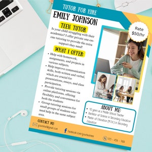Printable Tutoring Flyer Template | English, Math Tutor Designs ...