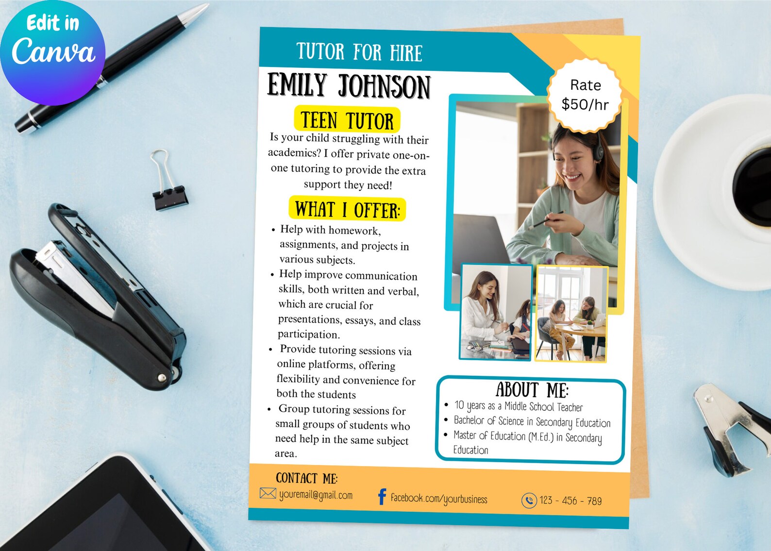 Printable Tutoring Flyer Template | English, Math Tutor Designs ...