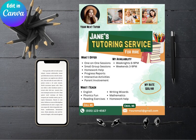 Editable Tutoring Flyer Template | English, Math Tutor Designs | Online ...