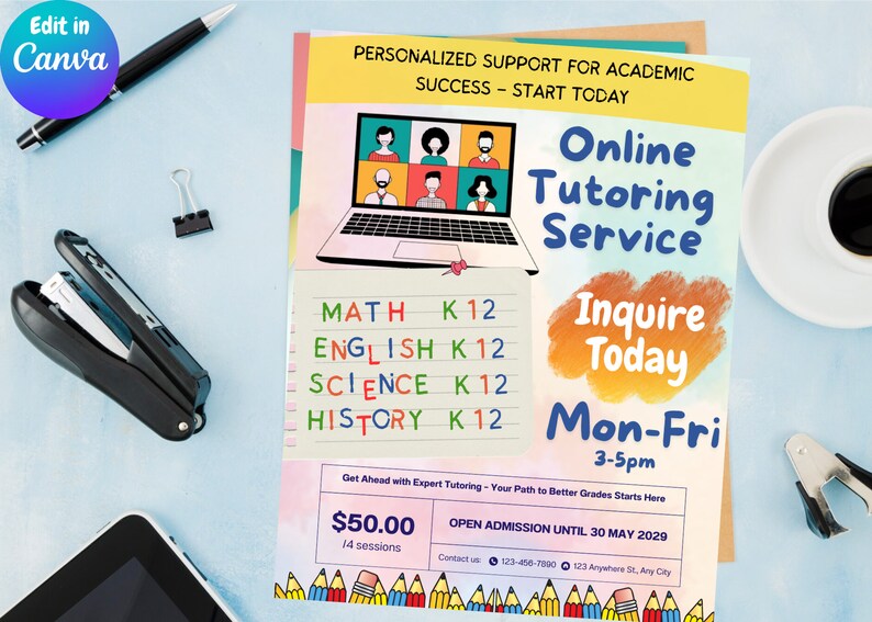 Editable Tutoring Flyer Template: Online, Math, English (PDF) - Etsy