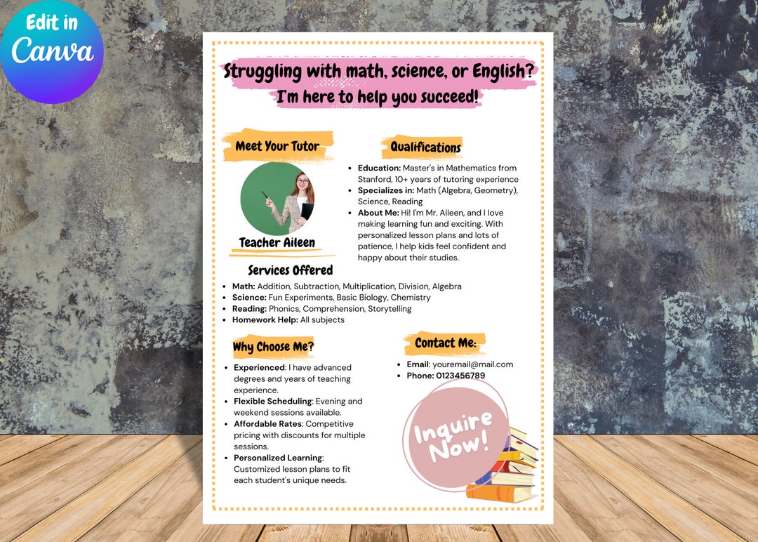 Editable Tutoring Flyer Template | English, Math Tutor Designs | Online ...