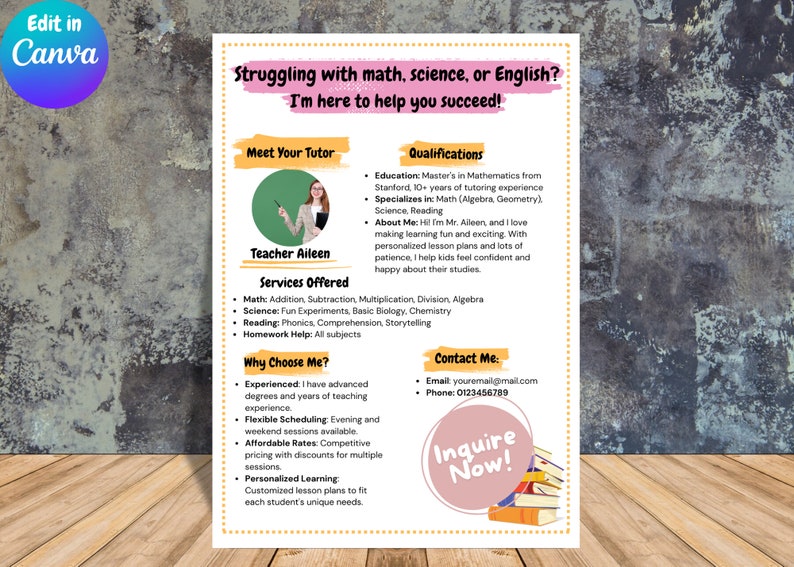 Editable Tutoring Flyer Template | English, Math Tutor Designs | Online ...