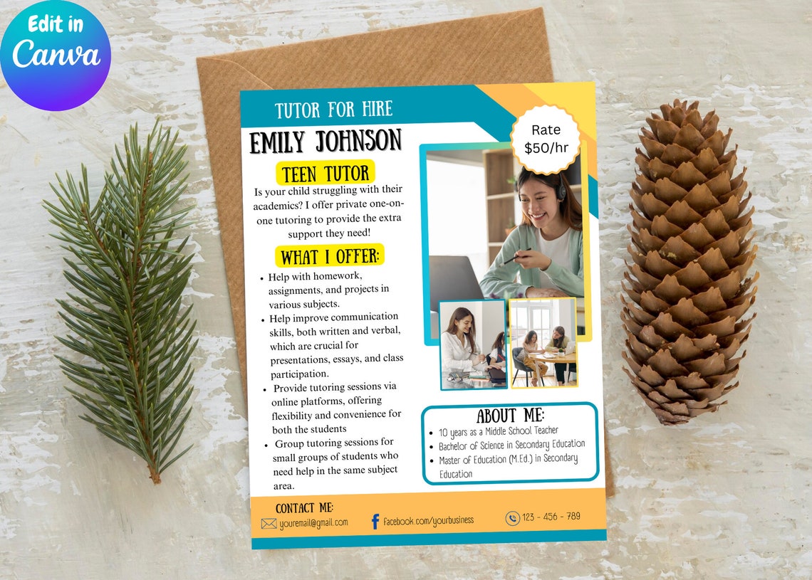 Printable Tutoring Flyer Template | English, Math Tutor Designs ...