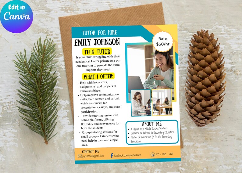 Printable Tutoring Flyer Template | English, Math Tutor Designs ...