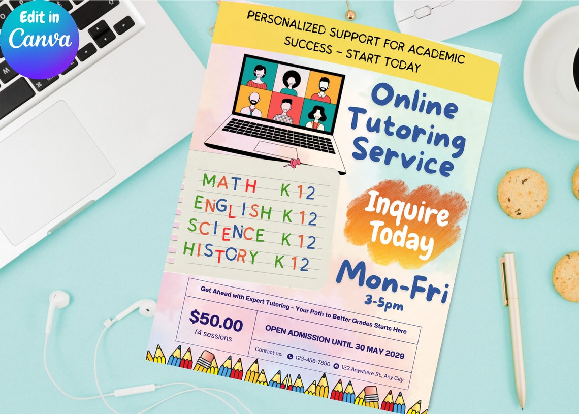 Editable Tutoring Flyer Template: Online, Math, English (PDF) - Etsy
