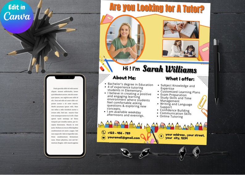 Editable Tutor Flyer Template: English, Math, Online Tutoring (canva ...