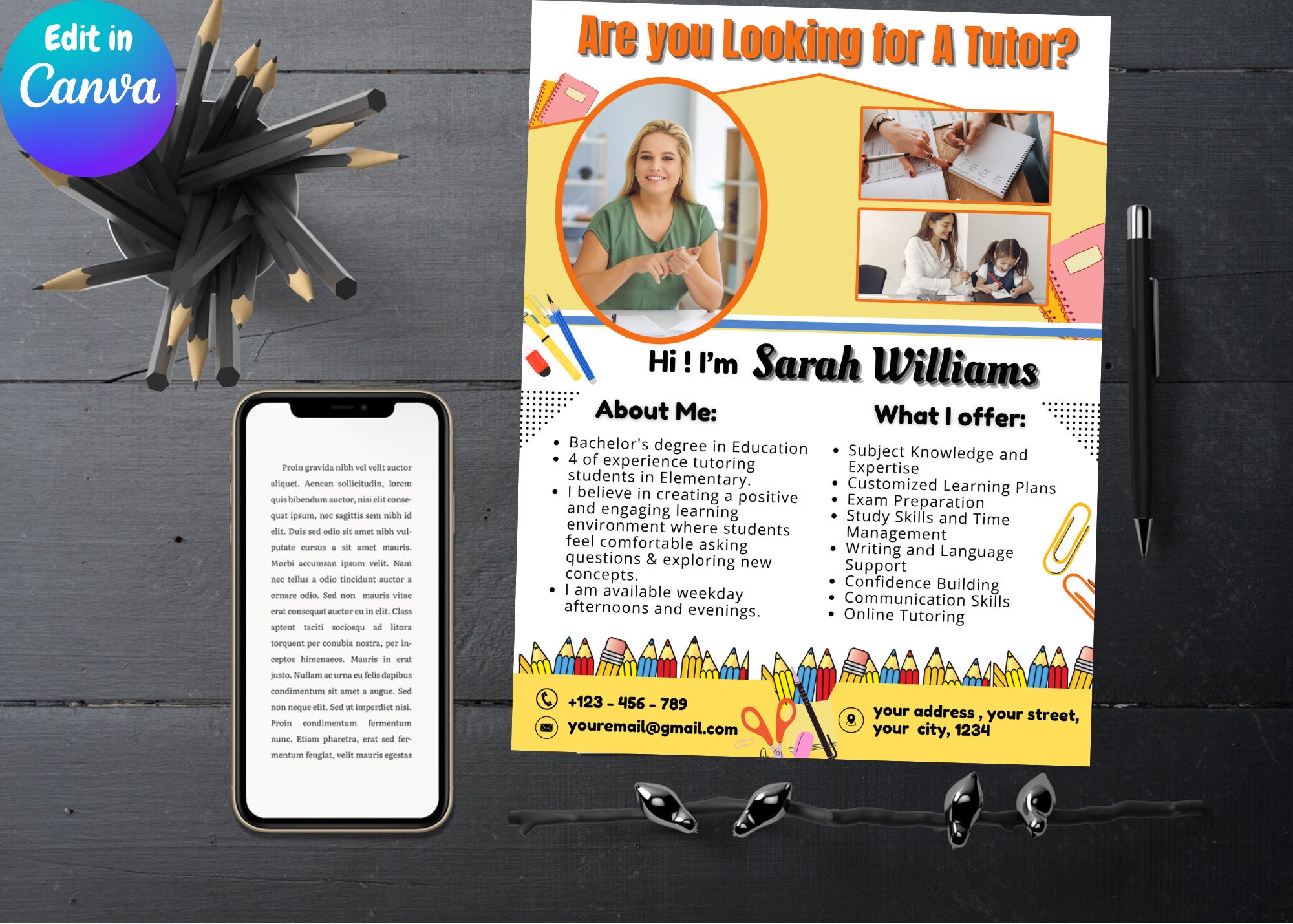 Canva Tutoring Flyer Template | English, Math Tutor Designs | Online ...