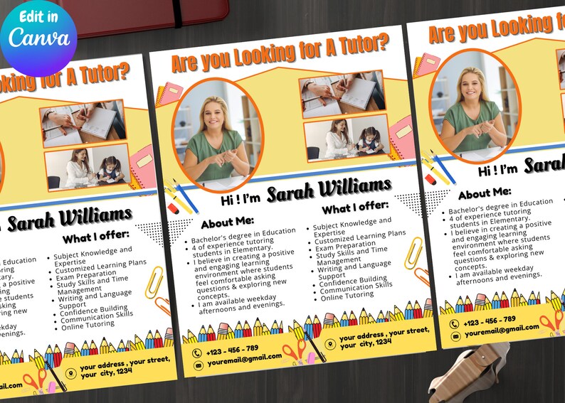 Editable Tutor Flyer Template: English, Math, Online Tutoring (canva PDF) - Etsy