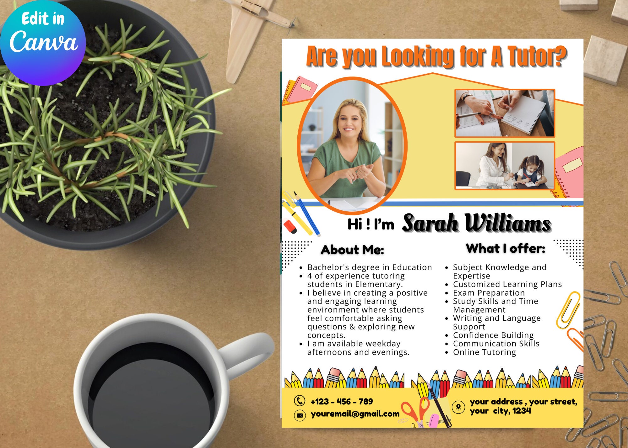 Editable Tutor Flyer Template: English, Math, Online Tutoring (canva ...