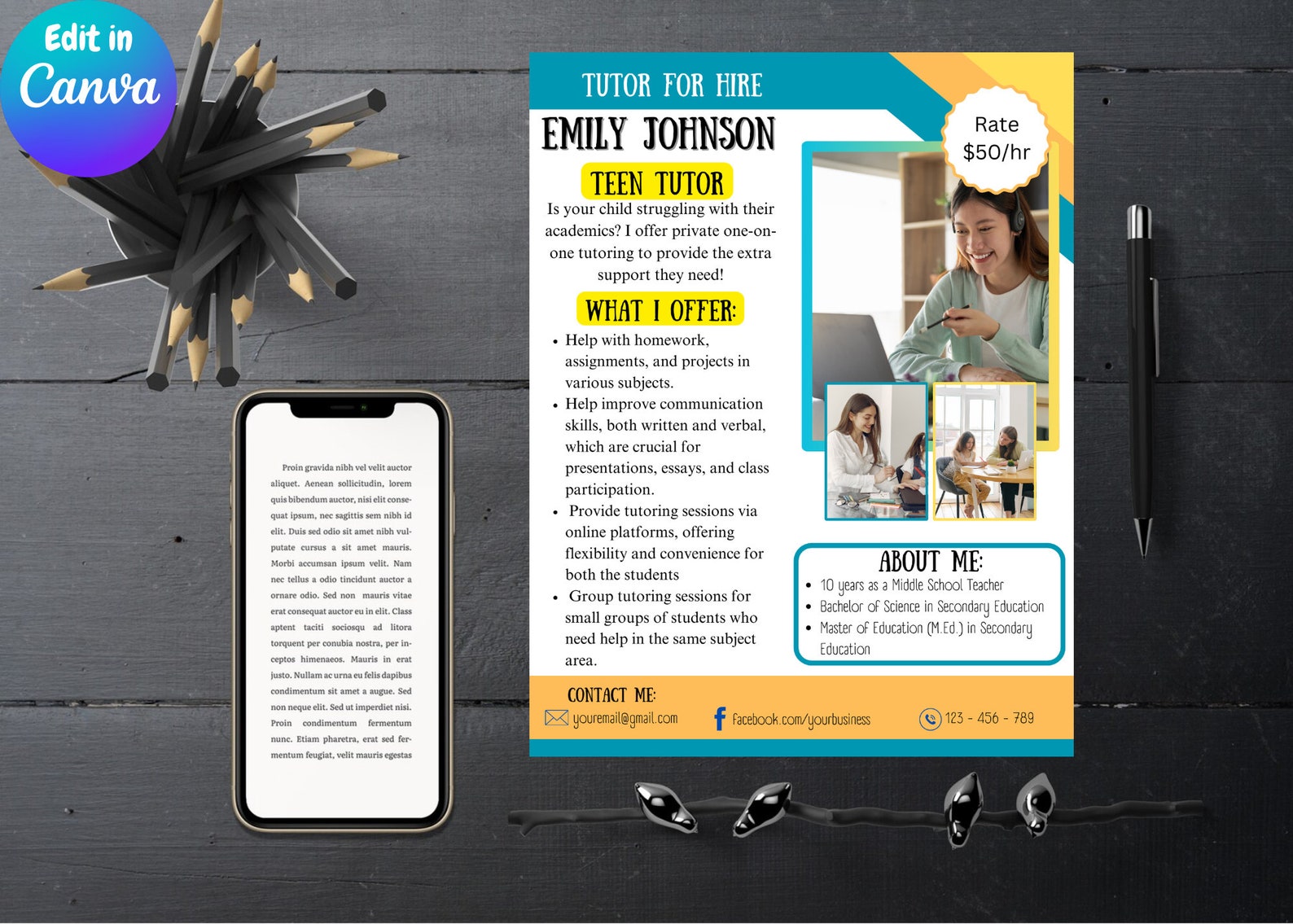 Printable Tutoring Flyer Template | English, Math Tutor Designs ...