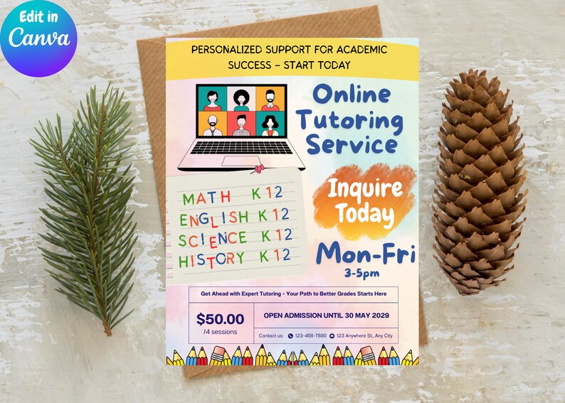 Editable Tutoring Flyer Template: Online, Math, English (PDF) - Etsy