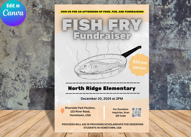 Editable Fish Fry Fundraiser Flyer Template (canva PDF) - Etsy