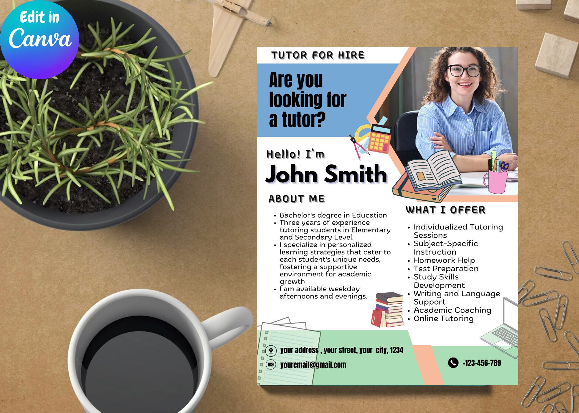 Editable Tutor Flyer Template: English, Math, Online Tutoring (canva ...