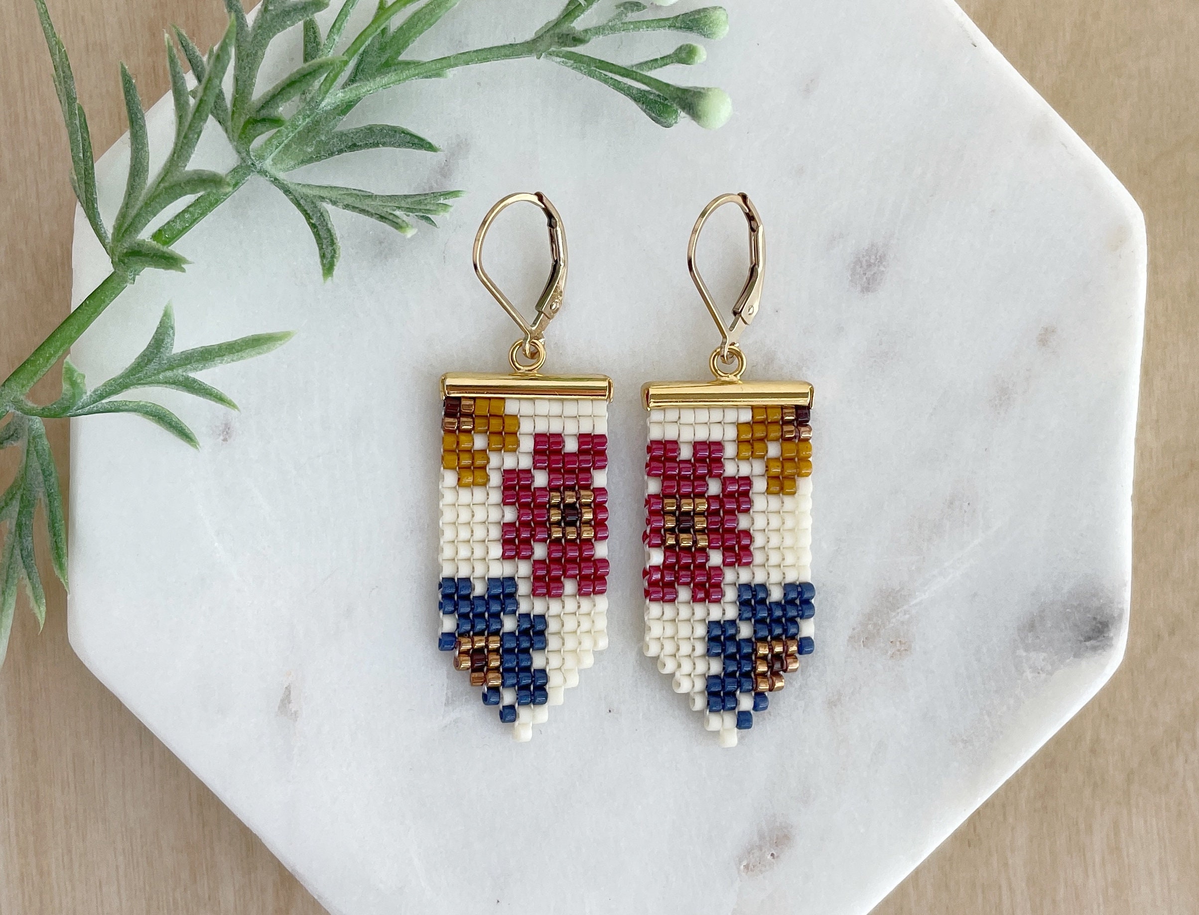 Bold Flower Pattern Beadwork Earrings / Beaded Earrings / Seed Bead ...