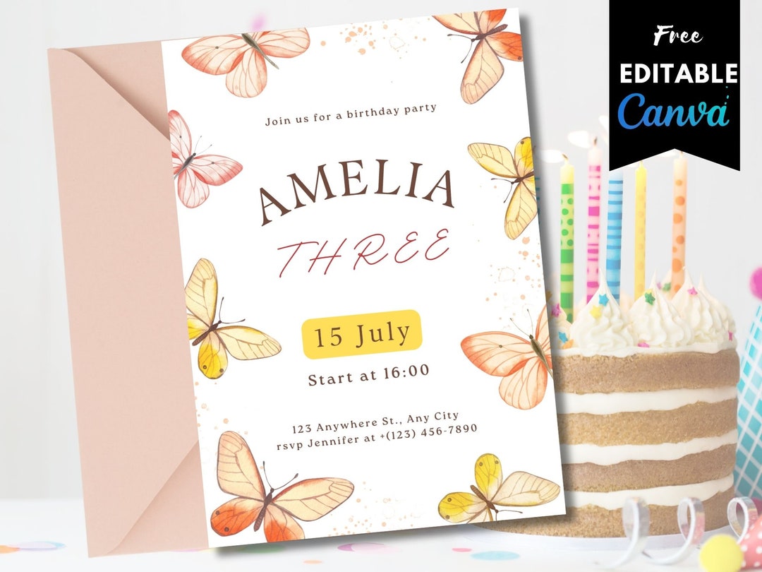 Butterfly Birthday Invitation Girl Butterfly Party Butterfly Invitation ...