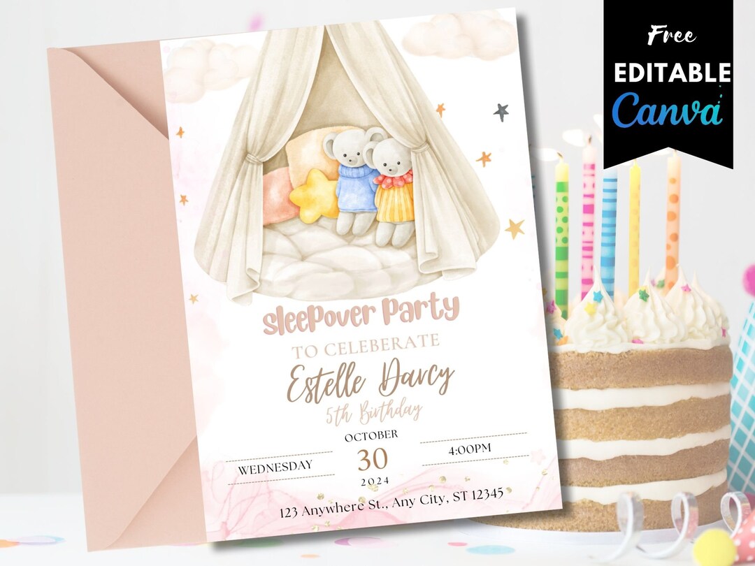 Minimalist Sleepover Birthday Invitation Slumber Party Invite Girl ...