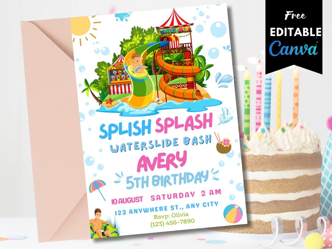 Editable Water Slide Invitation, Water Slide Party Invite, Instant ...