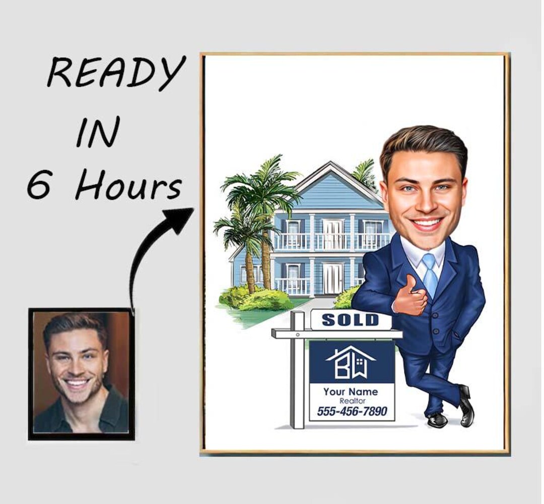 Personalized Realtor Caricature, Real Estate Caricature, Real Estate ...