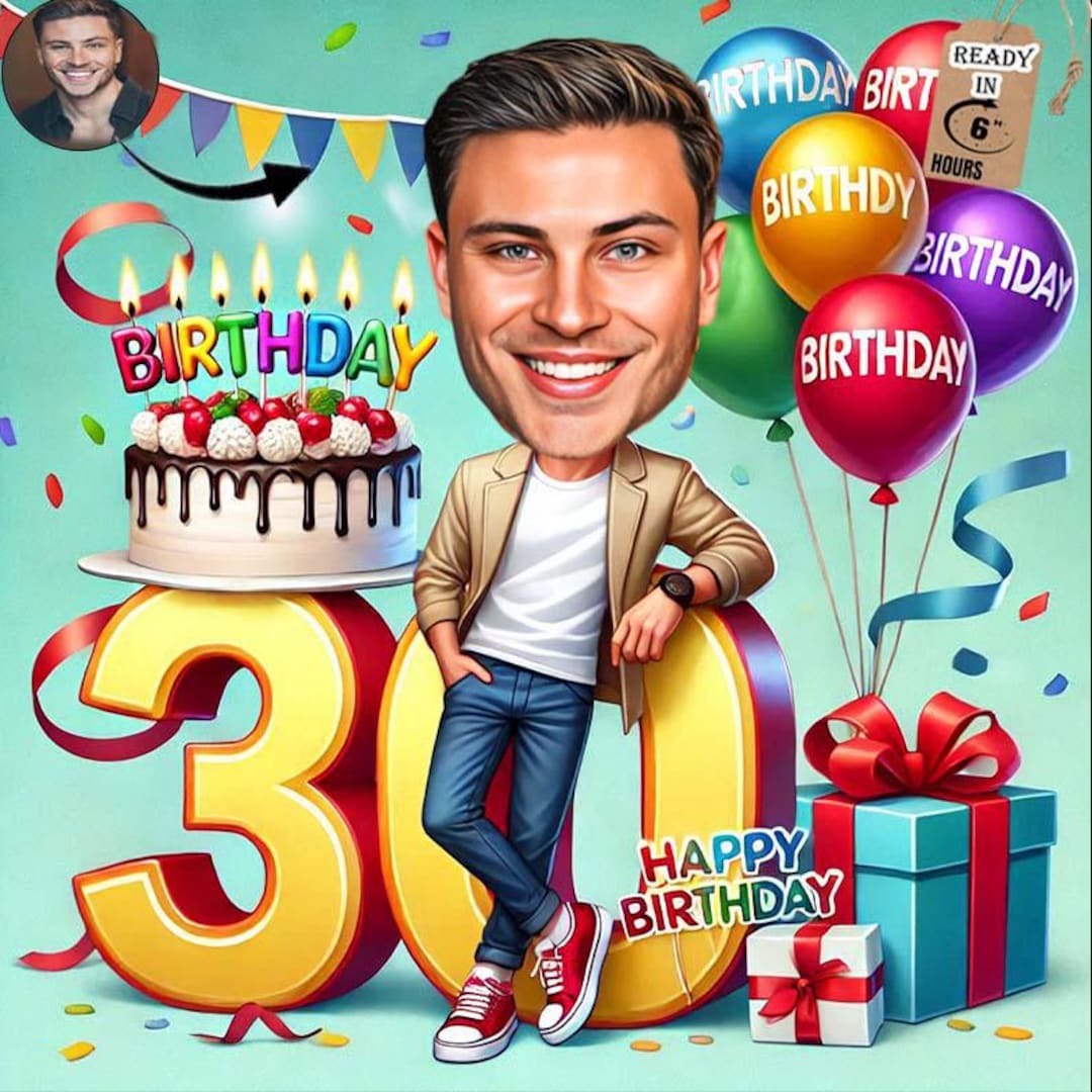30th Birthday Caricature | Funny Man Portrait | Personalized Gift for ...