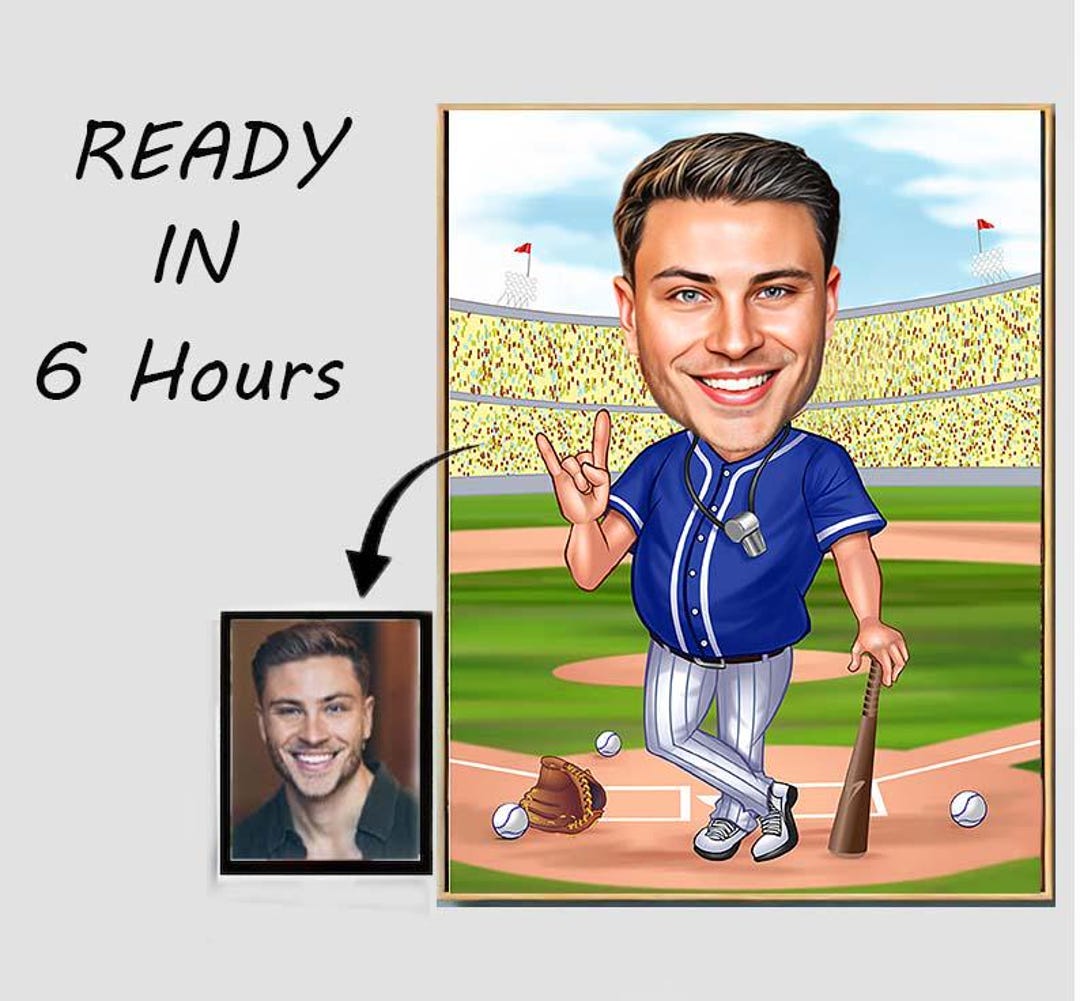 Baseball Coach Cartoon Drawing From Photo for Men, Baseball Coach Dad ...