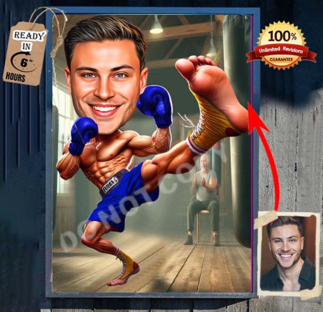 Customised Kick Boxer Caricature Cartoon Custom Karate Caricature ...