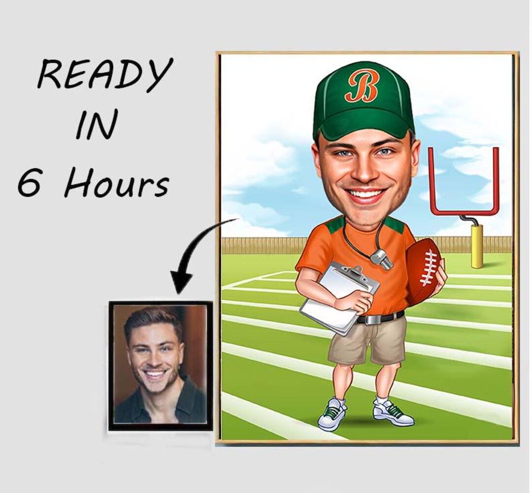 Custom Rugby Coach Cartoon Portrait Drawing From Photo, Gift for Rugby ...