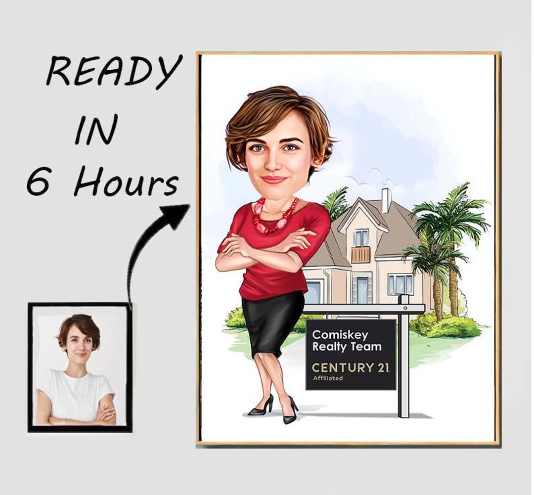Female Realtor Caricature Personalized Artwork for Real Estate ...