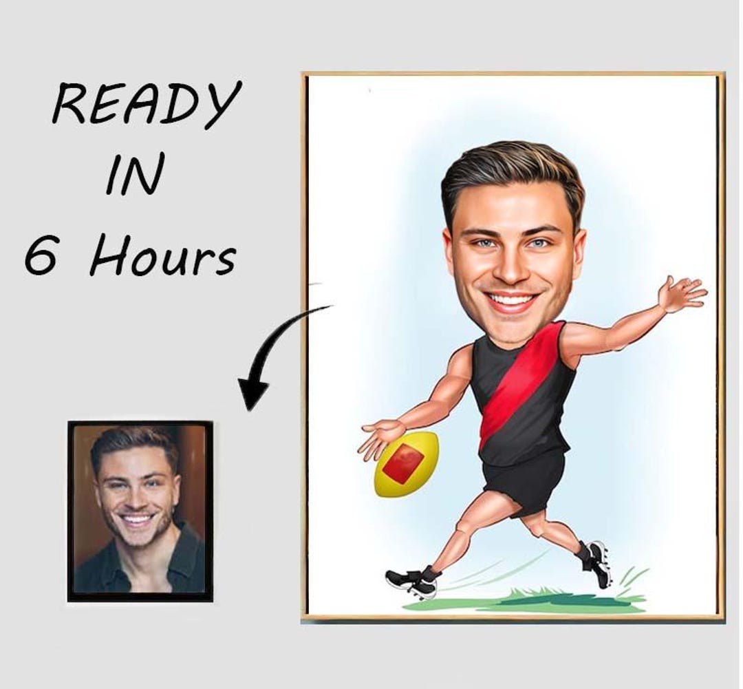 Custom Rugby Cartoon Caricature Player Gift, Geelong Football Player ...