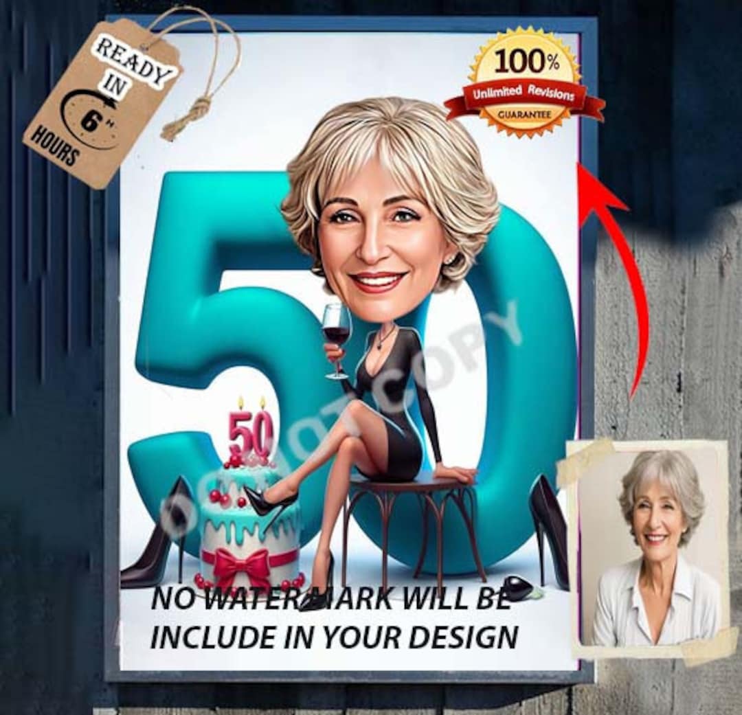 50th Birthday Caricature Female Cartoon Birthday Caricature Birthday ...