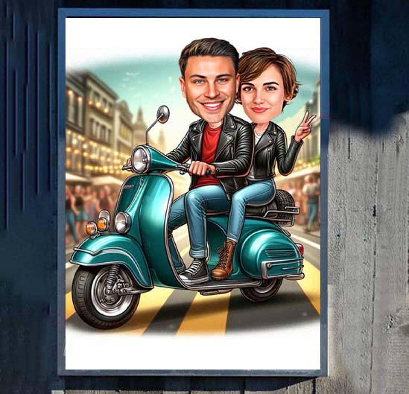 Custom Scooter Couple Portrait Custom Vespa Caricature Vespa Personalized Scooter Caricature ...
