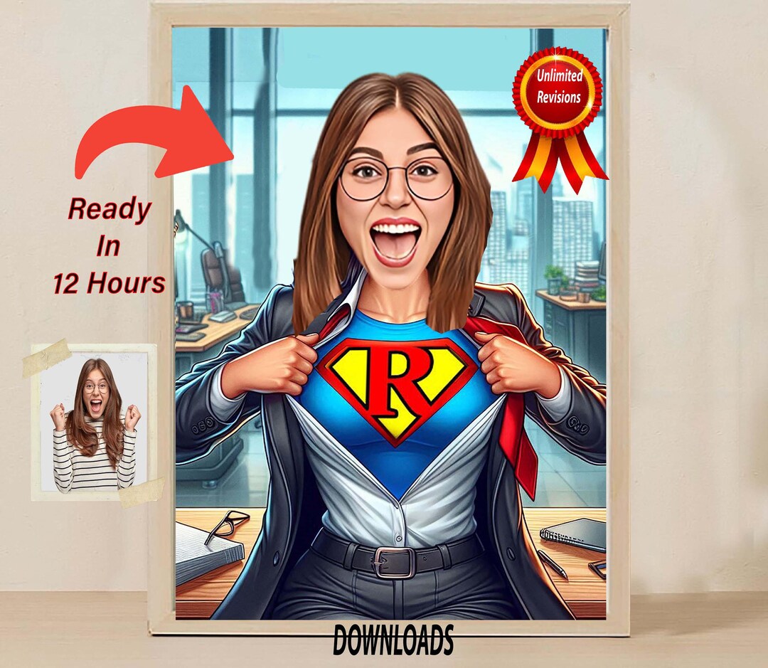 Super Boss Caricature, From Photo Boss Gift for Man, Woman Boss Cartoon ...