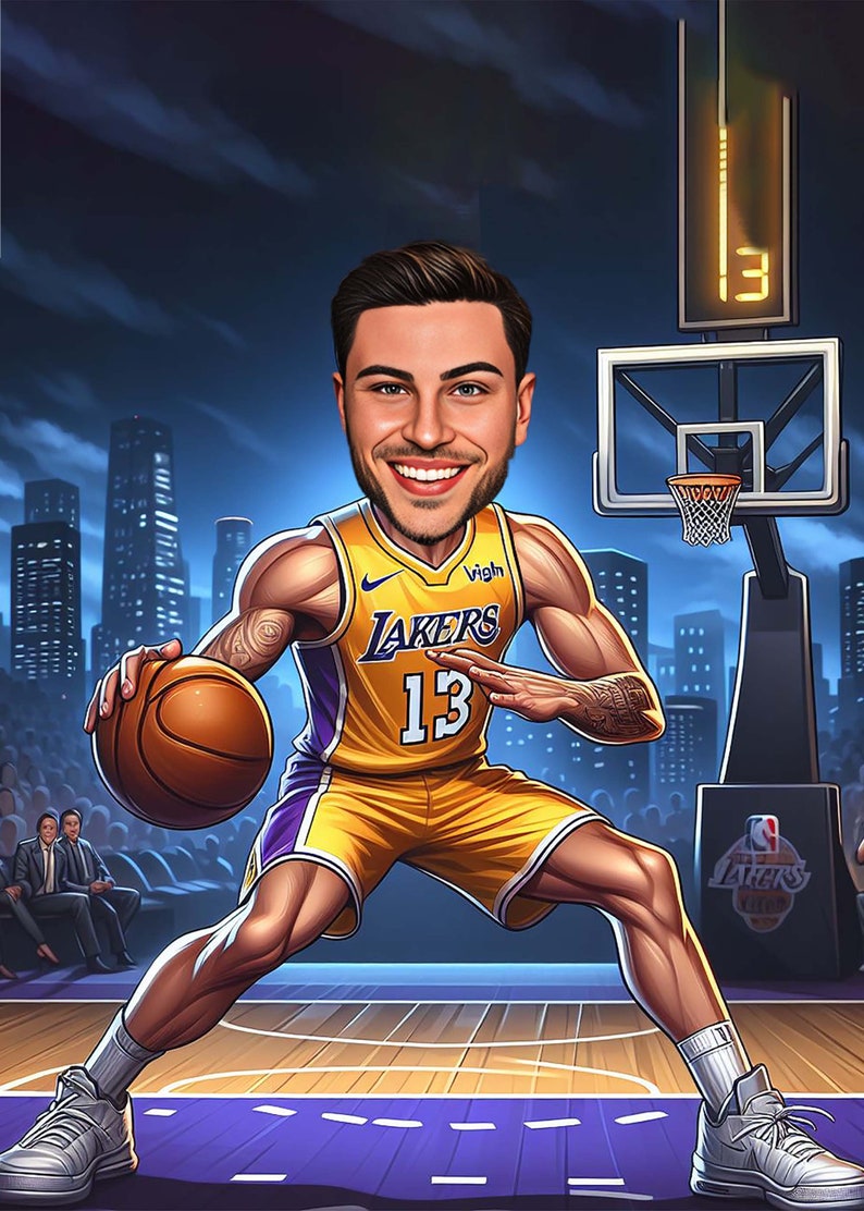CUSTOM BASKETBALL TEAM Caricature Lakers Cartoon Portrait Gift for Los ...