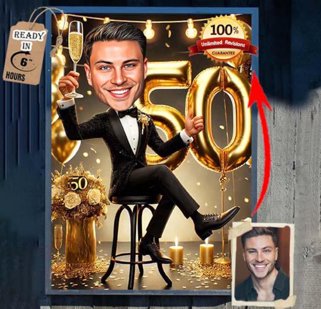 Personalized 50th Birthday Caricature From Photos, Happy Birthday ...