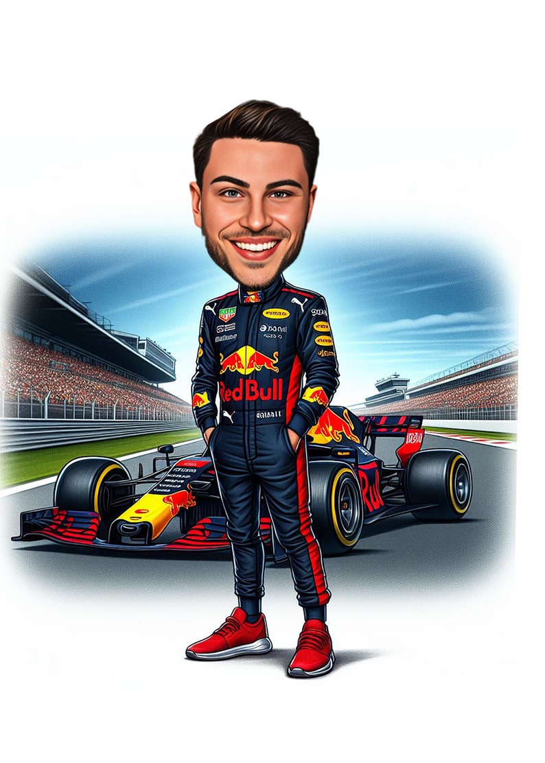 REDBULL F1 Racing Caricature Racing Bomber F1 Cartoon Drawing From ...