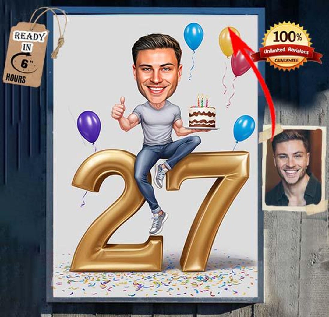 Custom 27th Birthday Cartoon Caricature | Personalized Digital Artwork ...