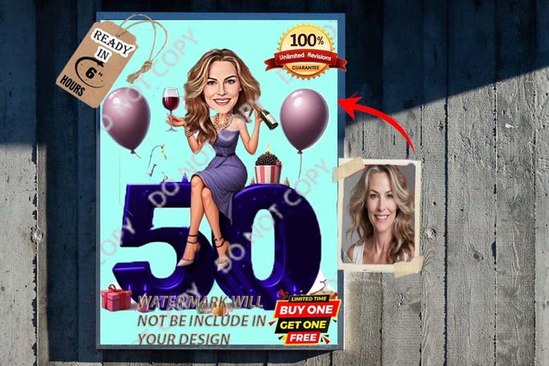 Customized 50th Birthday Caricature From Photos, Happy Birthday Cartoon ...