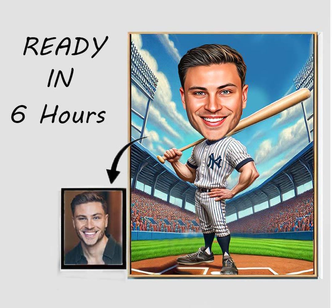 Personalised Baseball Cartoon Portrait, Custom Baseball Player ...