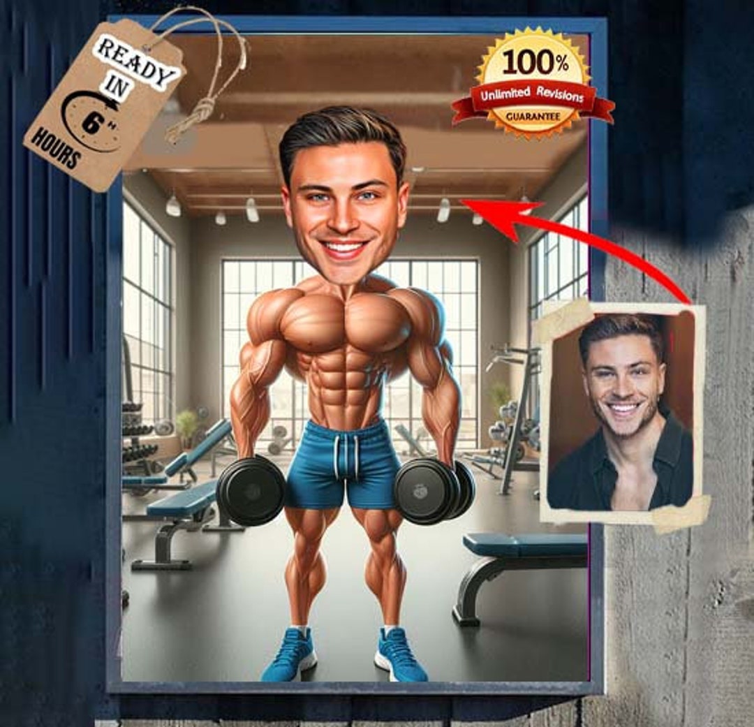 Custom Gym Fitness Cartoon Caricature, Gym Caricature Drawing From ...