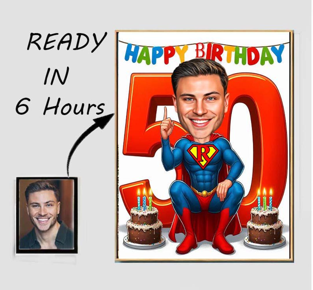 50th Birthday Gift 50th Birthday Cartoon Portrait 50th Birthday ...