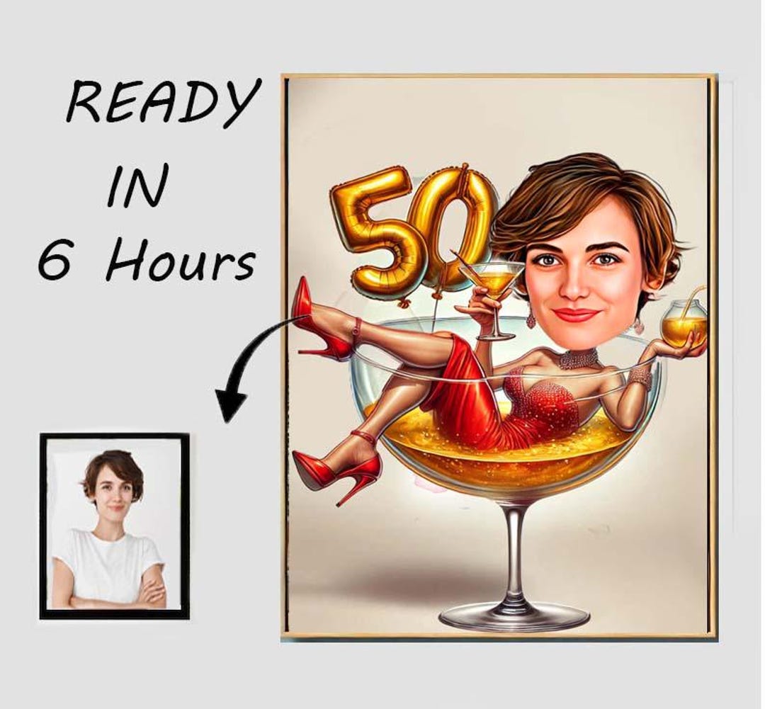 Custom 50th Cartoon Portrait | 50th Caricature | Personalized Happy ...